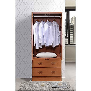 HODEDAH IMPORT- Two Door Wardrobe, with Two Drawers, and Hanging Rod, Cherry