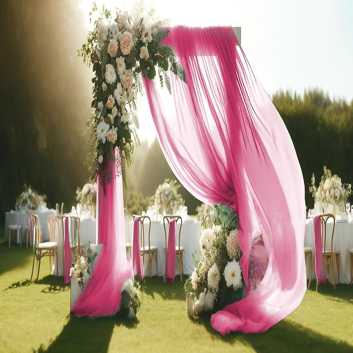 Chiffon Fabric - 60" inches Wide Chiffon Sheer Fabric by The Yard - Lightweight Sheer Fabric - Sheer Fabric for Draping - Perfect for Wedding & Venue Draping - Gold - 2 Continuous Yards