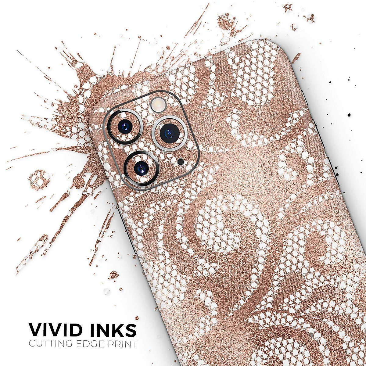 Design Skinz Rose Gold Lace Pattern 14 - DesignSkinz Protective Vinyl Decal Wrap Skin Cover Compatible with The Apple iPhone 12 Pro (Full-Body, Screen Trim & Back Glass Skin)
