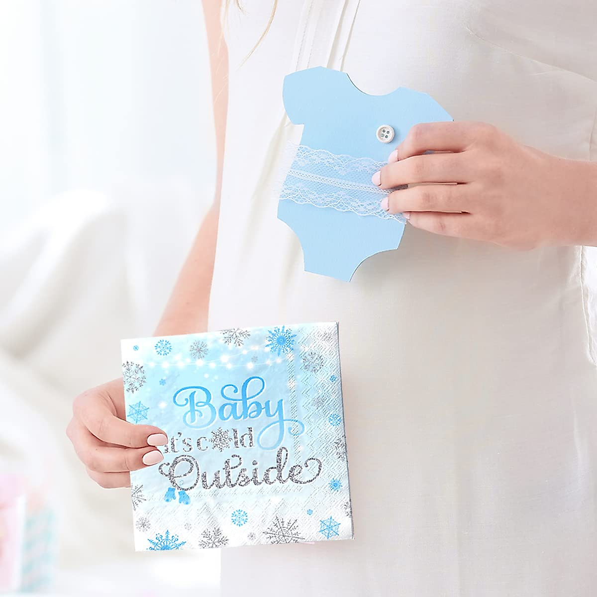 Baby It’s Cold Outside Baby Shower Decorations-40Pcs Blue Baby Shower Napkins Winter Wonderland Snowflake Frozen Paper Napkins Baby It’s Cold Outside Party Supplies for Boy (Blue)