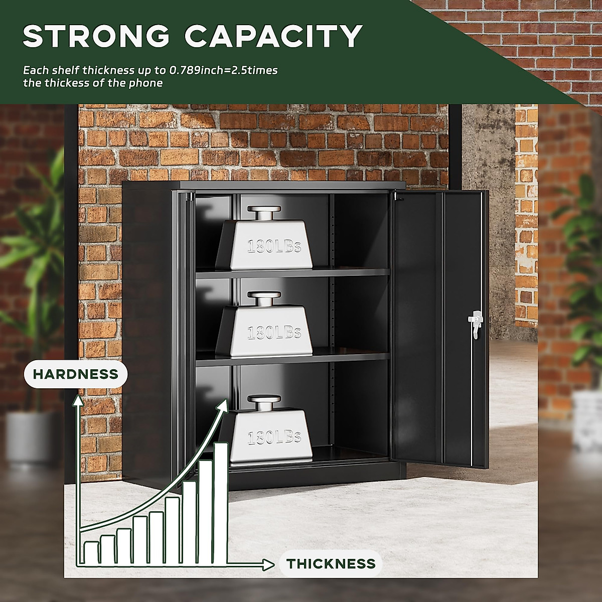 Greenvelly Metal Storage Cabinet with Lock,36" Metal Lockable Storage Cabinet with Doors and 2 Adjustable Shelves, Black Steel Locking Counter Cabinet for Office,Garage, Home, School