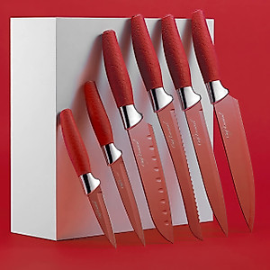 Chef Essential Carbon Steel Culinary Knife Set – 6-Piece Sharp Knife Set – Meat, Veggie, Bread Knife Set – Nonstick Chef Knife Cooking Knives – Professional Sharp Kitchen Knife Set Without Block