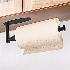 Paper Towel Holder Under Cabinet Wall Mount Paper Towel Holders with Damping Black Stainless Steel Kitchen Under Counter Hanging Paper Towels Rack with Self-Adhesive and Screws