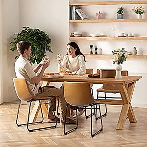 Waleaf Dining Chairs,Faux Leather Dining Chairs Set of 2,18 Inch Kitchen Dining Room Chairs with Backrest and Metal Leg,Mid Century Modern Armless Chair,Upholstered Seat