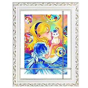 Betionol Diamond Painting Frames, Classic White Nature Solid Wood Frame Covered Plaster Fit For 12x16 inch/30x40cm Photos or Prints, Including Plexiglass and Back Mat and Hanging Kits