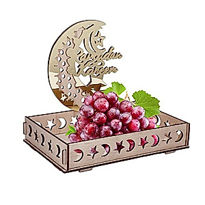 Wooden Eid Mubarak Boxwood Dessert Tray, Ramadan Kareem Moon Star Shape Tray, Holding Plate Party Serving Tableware with Eid Decoration for Dining Table