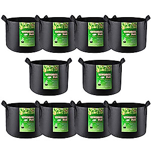 VIVOSUN 10-Pack 5 Gallon Grow Bags, Reinforced Planter Fabric Pots for Gardening Black