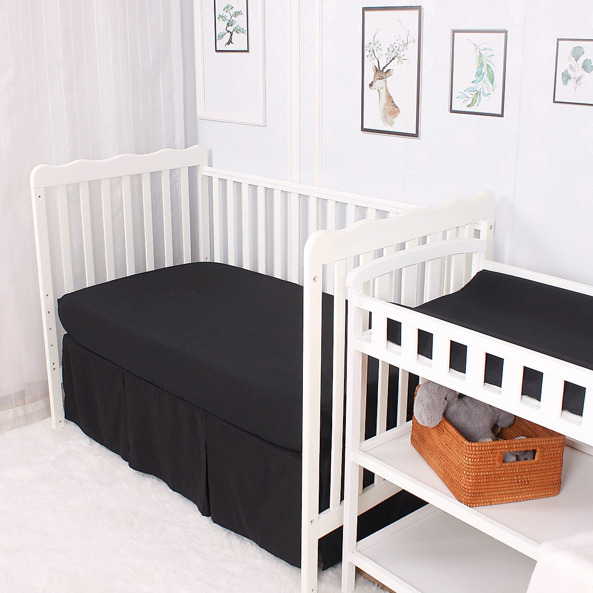 CaSaJa 3-Pack Fitted Crib Sheets Set for Baby Boys, Extra Soft Breathable 9" Deep Mattress Sheet for Standard Toddler Bed 28x52, Cozy Washable Microfiber Nursery Sheets, Black