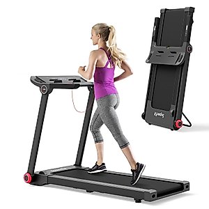 GYMAX Folding Treadmill, 3.75HP Electric Running Machine with 12 Preset Programs, Smart App Control, LCD Monitor & Device Holder, Foldable Freestanding Treadmill for Home Gym Small Space