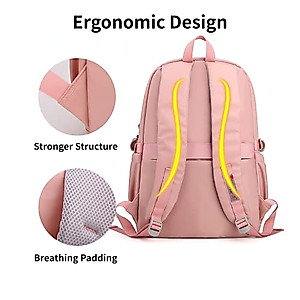 Aesthetic Laptop Backpack Kawaii Backpack Back to School Anti Theft Slim Durable Backpack with Large Capacity (Pink)