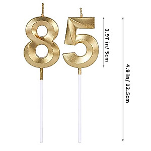 Gold 85th & 58th Birthday Candles for Cakes, Number 85 58 Candle Cake Topper for Party Anniversary Wedding Celebration Decoration