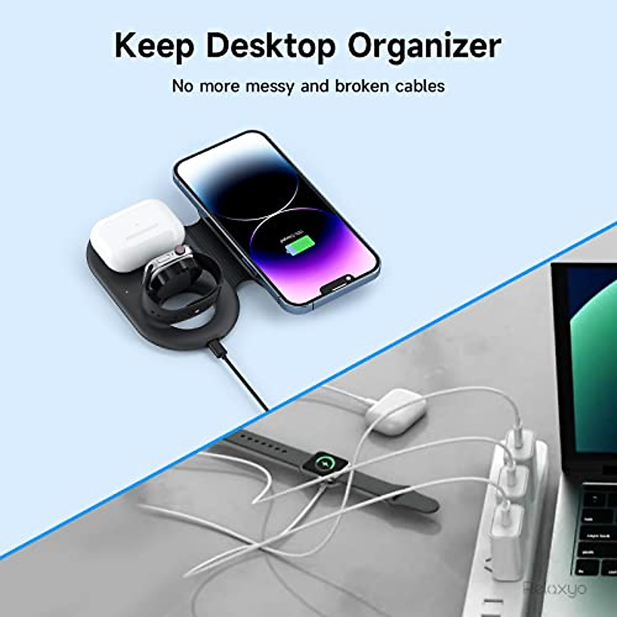 Wireless Charger 3 in 1, Foldable Magnetic Wireless Charging Station Travel Charging Pad, Compatible with iPhone 14 13 12 11 Pro/Max/XR/X, for Apple Watch/iWatch Ultra/8/7/6/SE/5/4, Airpods 3/Pro/2