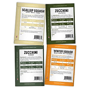 8 Squash Seeds for Planting Individual Packets - Zucchini, Delicata, Butternut, Spaghetti, Scallop, Caserta, Round and Hubbard for Your Non GMO Heirloom Vegetable Garden by Gardeners Basics
