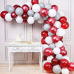 PartyWoo Burgundy Gray White Balloons, 60 pcs Balloon Pack of Burgundy Balloons Wine Red Balloons Gray Balloons White Balloons for Burgundy Baby Shower Decorations, Memorial Day Decorations