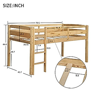 OTRIEK Twin Size Low Wood Loft Bed Frame with Ladders and Guard Rails for Boys Girls and Junior, No Box Spring Needed, Under Bed Storage (Walnut)