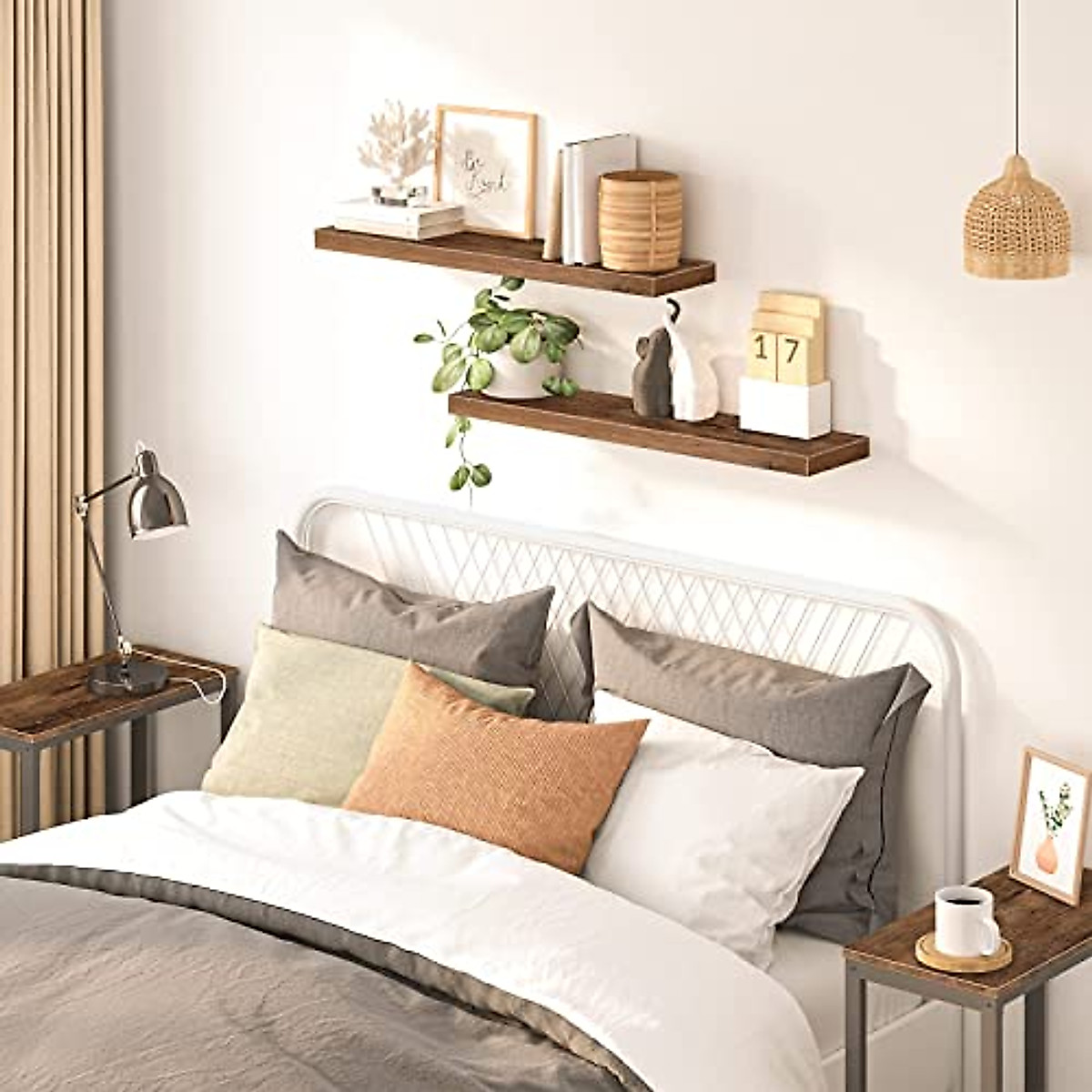 ALLOSWELL Floating Shelves, Decorative Wall Shelf Set of 2, 31.5 inch, Long Hanging Shelves, Easy to Install, for Kitchen, Living Room, Bathroom, Laundry Room, Rustic Brown FSHR8001S2