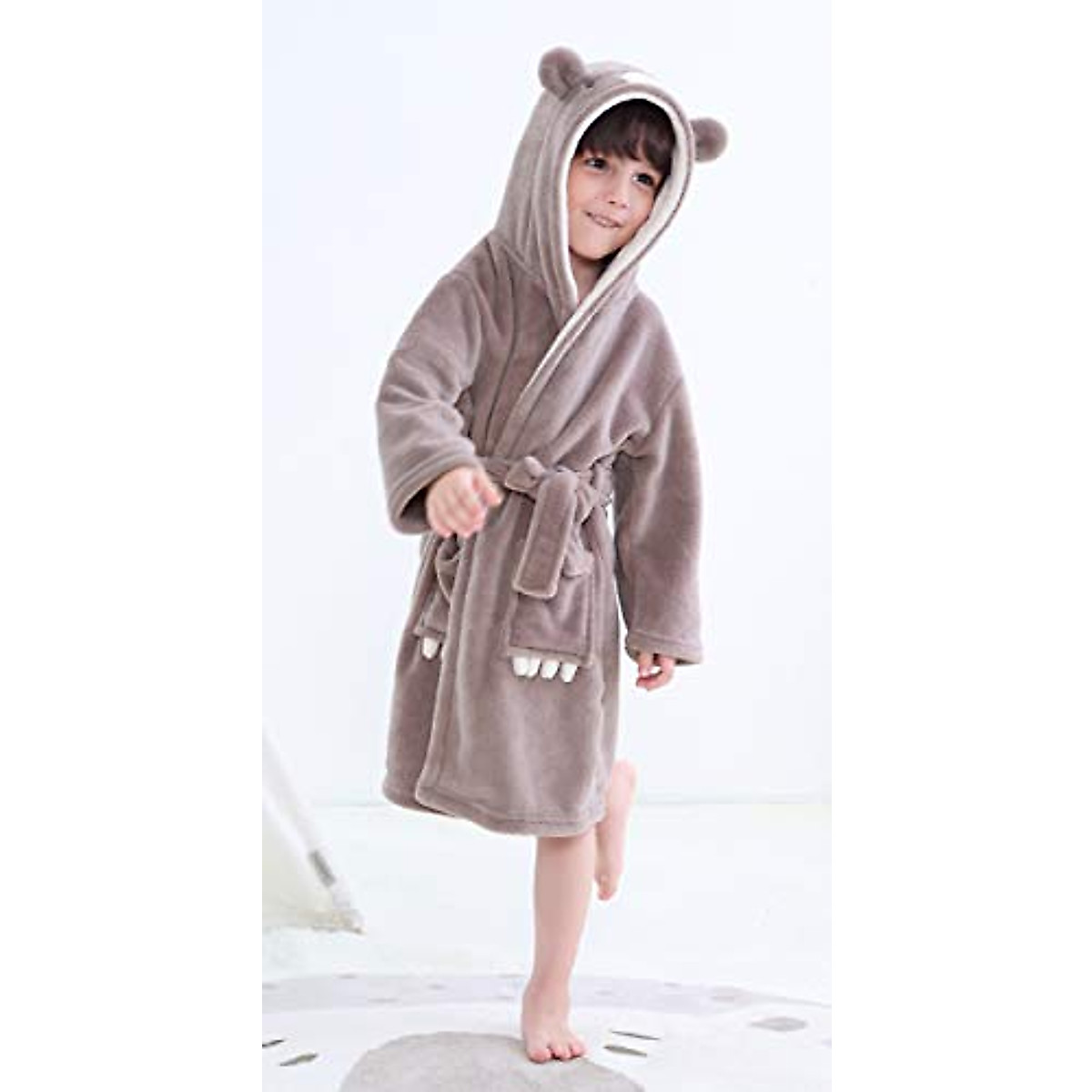 Baby Unisex Plush Animal Hooded Robe for Toddler Multicolored Sleepwear,Bear 3T