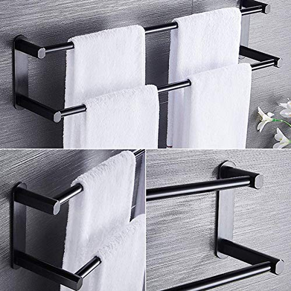 Double Tea Towel Holder for Hanging Over The Kitchen Cupboard Door - 41Cm/16.14Inch Towel Rack - No Drilling Necessary - /Silver/81Cm (Svart 51 cm)