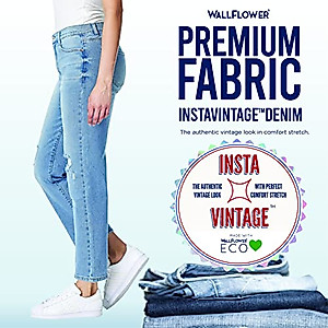 WallFlower Women's Size Fearless Curvy Straight Denim Super High-Rise Insta Vintage Juniors Jeans (Standard, Alpine, 18 Plus
