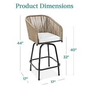 Best Choice Products Set of 2 Woven Wicker Swivel Bar Stools, Patio Bar Height Chair for Backyard, Pool, Garden, Deck w/ 360 Rotation, 250lb Capacity - Natural/Ivory