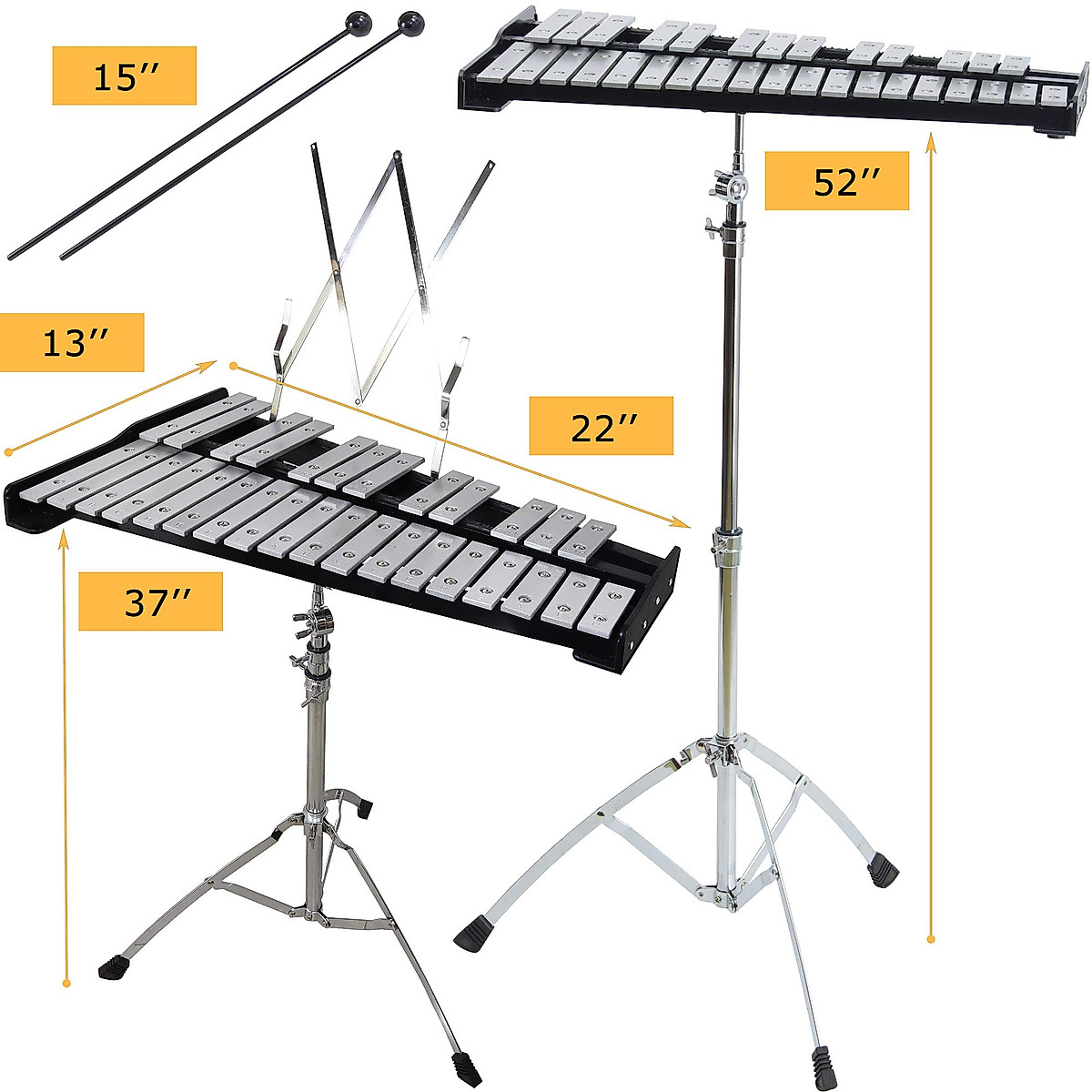 30 Keys Professional Glockenspiel - Metal Bell Kit Xylophone with Stand, Note Holder, Carrying Bag, and 2 Mallets