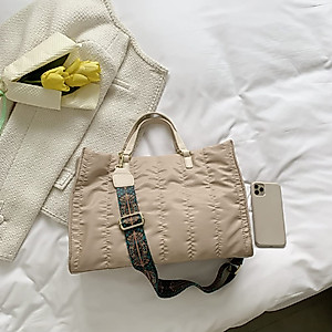 LIERWOI Fashion Crossbody Bag Handle Bag Medium, Quilted Cotton Padded Shoulder Bags Luxury Handbags for Women