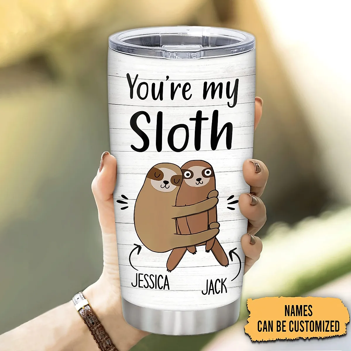 Hyturtle Personalized Gifts For Sloth Lover - You're My Sloth Custom Name Couple Stainless Steel Tumbler 20oz With Lid - Idea Animal Lover Gifts For Couple, Women And Man On Birthday, Christmas