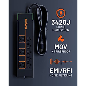 ECHOGEAR ShockBlocker 8 Outlet Surge Protector Power Strip - Slim Design Can Power & Protect Your Entire TV, Office, Or Gaming Setup - Advanced Surge Suppressor with 3420 Joules of Protection