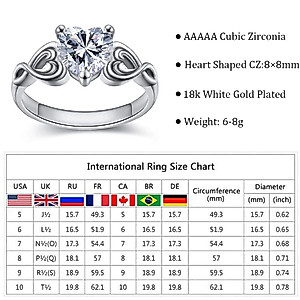 AOUCIA 18K Rose gold Plated Love Heart Cubic Zirconia Promise Halo Engagement Promise Eternity Valentine's Day Ring for Women Size 6-10 (Love heart-Platinum, 10)