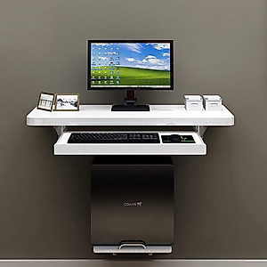 QLYFWLKQ Wall Mounted Desk,Floating Computer Desk with Mainframe Bracket and Keyboard Tray, Wall Mount Workbench White Table Desk for Home Office Small Wooden Drop Leaf Table (80CM)