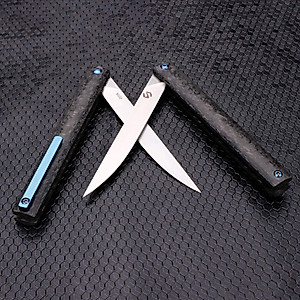 Samior GP035 Small Slim Folding Pocket Flipper Knife, 3.5 inch M390 Drop Point Blade, Marble Carbon Fiber Handle Liner Lock Pocket Clip, Gentleman's EDC Knives