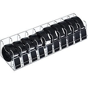 10 Compartments Belt Organizer for Closet Belt Storage Organizer for Drawer Acrylic Belt Box Tie Storage Holder Display Case for Watch Jewelry Bracelets Belt Storage Organizer Drawer Tie and Closet