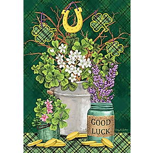 Briarwood Lane Lucky Potted Shamrocks St Patricks Day Garden Flag - 12.5" x 18" - Irish Garden Flag - Celtic Garden Flag - Saint Patricks Day Garden Flag - Celtic Shamrock Garden Flag - Irish Flag