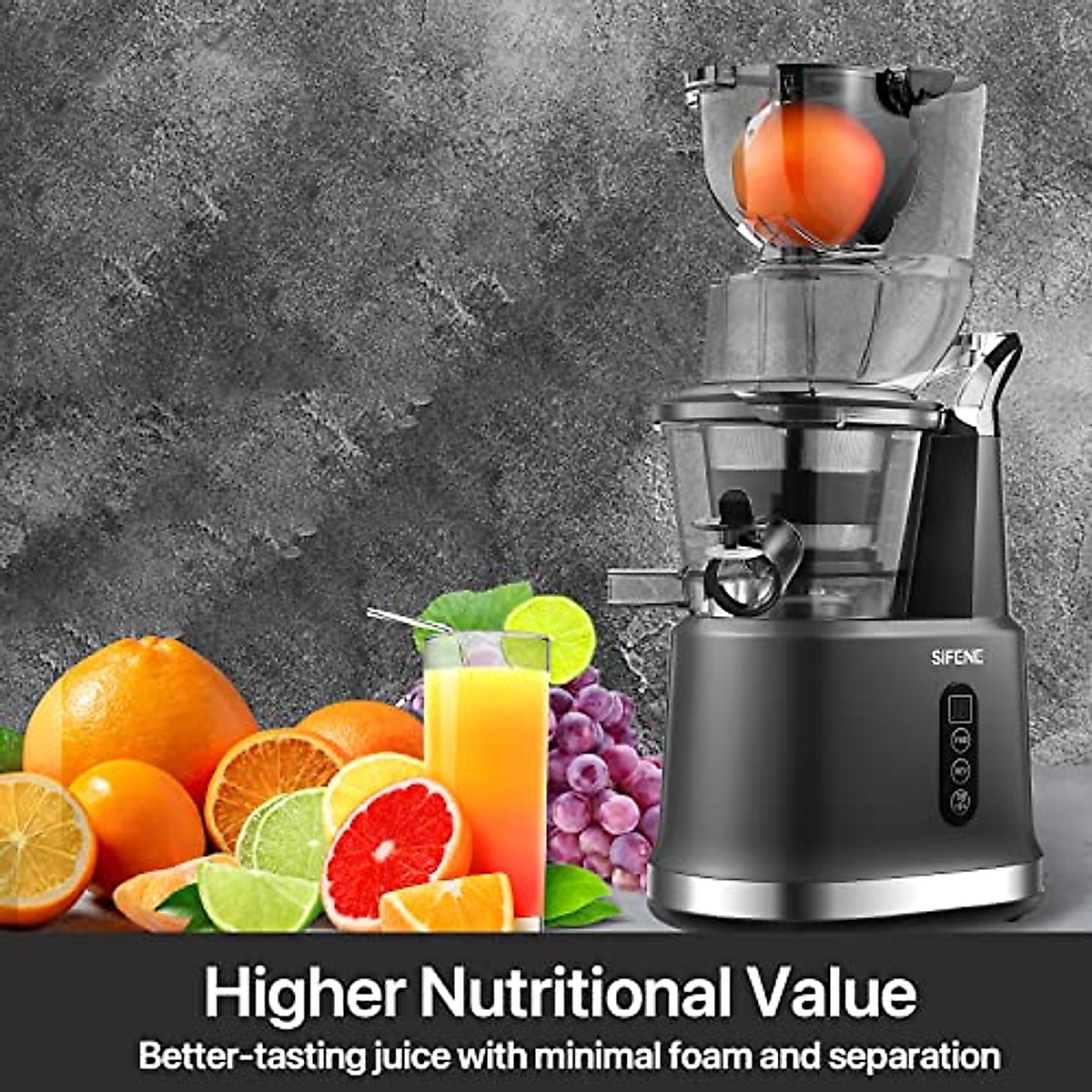 SIFENE Vertical Cold Press Juicer, Slow Masticating Juicer Machine, Juice Maker Extractor with 3.2" Big Mouth for Whole Fruits and Vegetables, Easy to Clean