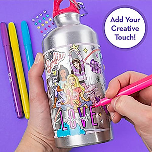 Horizon Group USA Barbie Color Your Own Water Bottle, Great For Travel & Road Trips, Sports & School, Creative Gift Idea, Arts & Crafts Activity Kids Ages 6, 7, 8, 9, 10