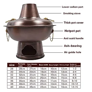 Chafing Dishes Old Beijing Copper Hot Pot,Old Style Full Copper Hot Pot, Charcoal Heating, Suitable for Family Dinner, Friends Gathering, Camping, New Year Gift (Color : Brass, Size : 36cm)