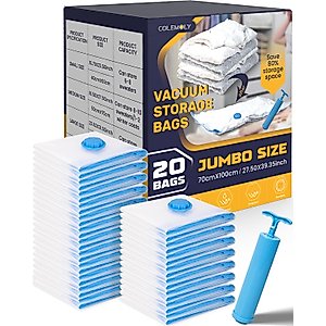 Vacuum Storage Bags with Hand Pump 20 Jumbo Space Saver Seal Storage Bags for Clothes Compression Bags for Travel