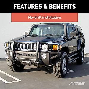 ARIES 4078 Black Steel Grille Guard, No-Drill, Select Hummer H3, H3T