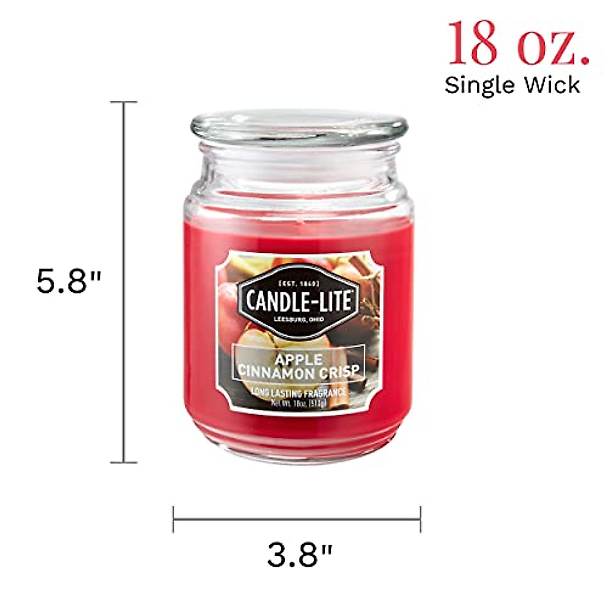 Candle-lite Scented, Apple Cinnamon Crisp Fragrance, One 18 oz. Single-Wick Aromatherapy Candle with 110 Hours of Burn Time, Red Color