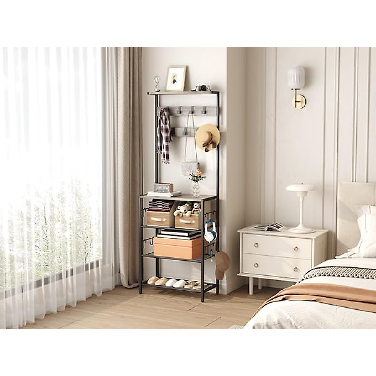 HOMEFORT Coat Rack with Shoe Storage, 5-Tier Shoe and Coat Rack with 9 Clothes Hooks, Freestanding Hall Tree Organizer for Entryway, Bedroom,Grey