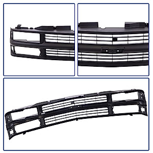 JustDrivably Replacement Parts Front Grille Grill With Black Shell Frame With Black Insert With Dual Headlight Type Compatible With Chevrolet C/K 1500 2500 3500 Full Size 1994-2000 Suburban