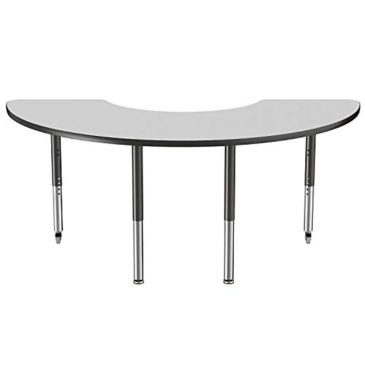 Factory Direct Partners 10076-GYBK Mobile Half Moon Activity School and Office Table (36" x 72"), Super Legs with Glides and Casters, Adjustable Height19-30" - Gray Top and Black Edge