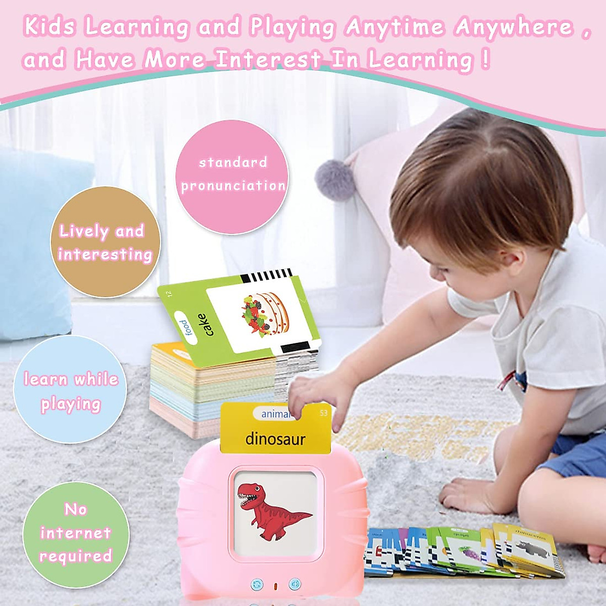 Talking Flash Cards Learning Toys for Toddlers Ages 2 3 4 5 6 Year Old Boys Girls Speech Therapy Toy Autism Toys Educational Preschool Toy Baby Flashcard 224 Sight Words Birthday Gift for Kids (Pink)