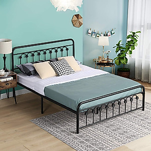 VECELO Classic Metal Platform Bed Frame with Headboard and Footboard Mattress Foundation with Steel Slat Support/No Box Spring Needed/Easy Assembly/Full Size Black