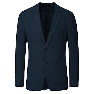 Men's Tailored Linen Blazer Casual Slim Fit Lightweight Jacket Navy L