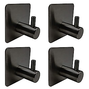 Panlogee 304 Stainless Adhesive Hooks ,Waterproof Adhesive Holder for Cloth，Towel,Bathroom,Kitchen(4pack) (Square-Shape Black)