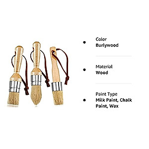 3 Pieces Chalk and Wax Paint Brushes Bristle Stencil Brushes for Wood Furniture Home Decor, Including Flat, Pointed and Round Chalked Paint Brushes (Burlywood)