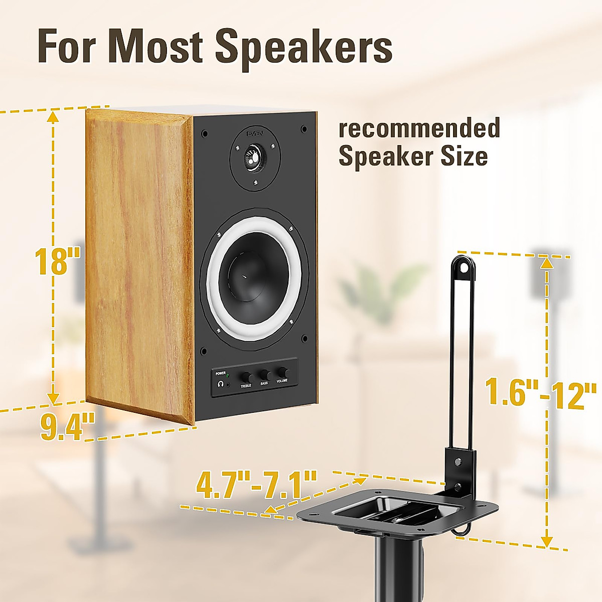 Mounting Dream Speaker Stands Height Adjustable Bookshelf Speaker Stand Pair for Universal Satellite Speakers, Set of 2 for Bose Polk JBL Sony Yamaha - 11 lbs Capacity