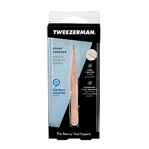 Tweezerman Stainless Steel Point Tweezer - Eyebrow Precision Tweezers, Facial and Ingrown Hair Removal (Rose Gold)
