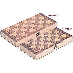 3 in 1 Wooden Chess Set, Folding Board Chess International Checkers Portable Chessboard Game Board Set (29*29cm)